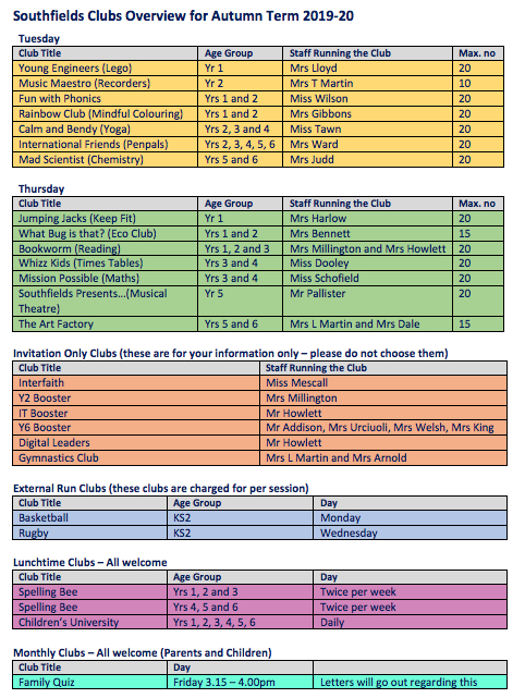 Southfields Primary School - Clubs